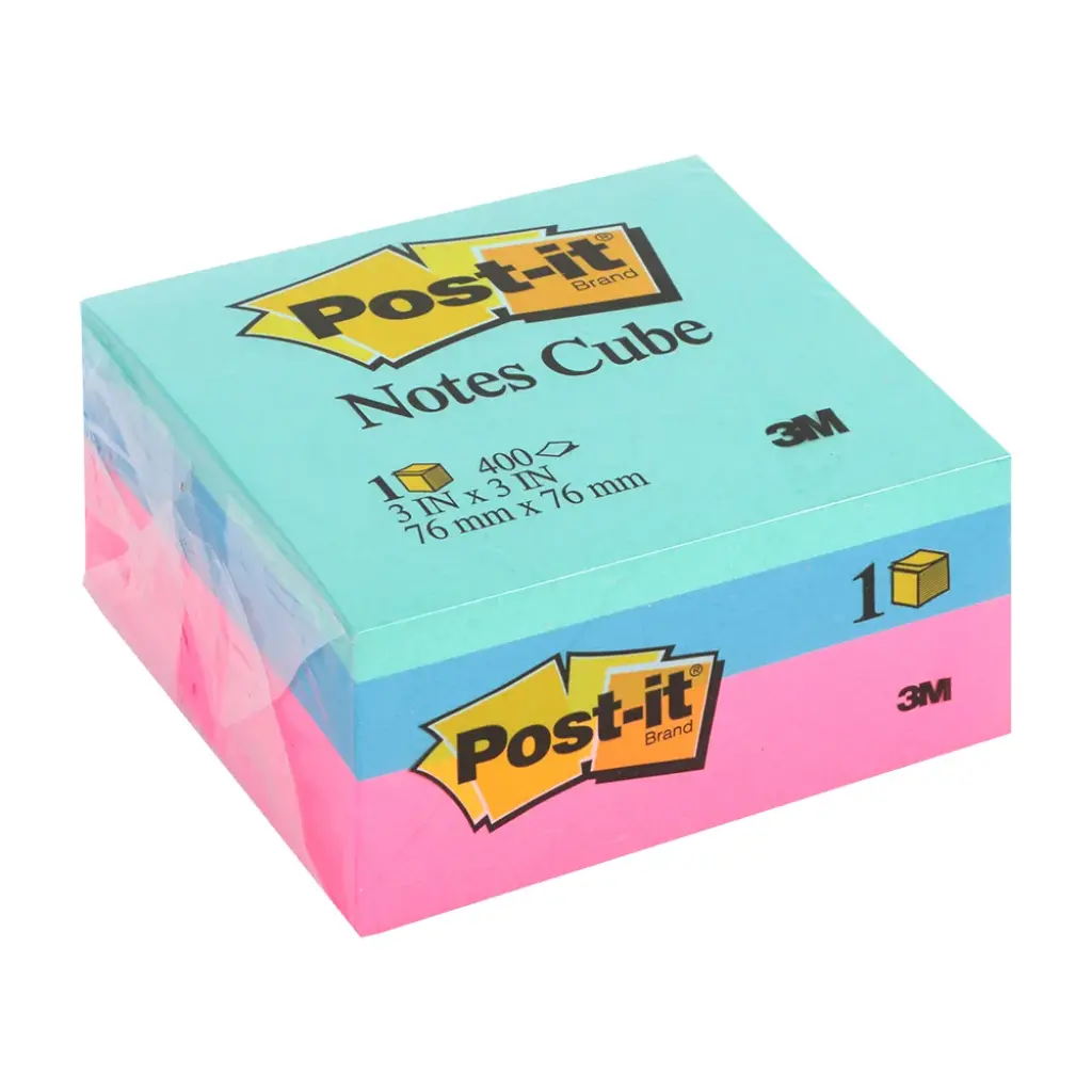 3M Post-It Neon Full Adhesive Notes Memo Cube only Repositionable 73mm ...